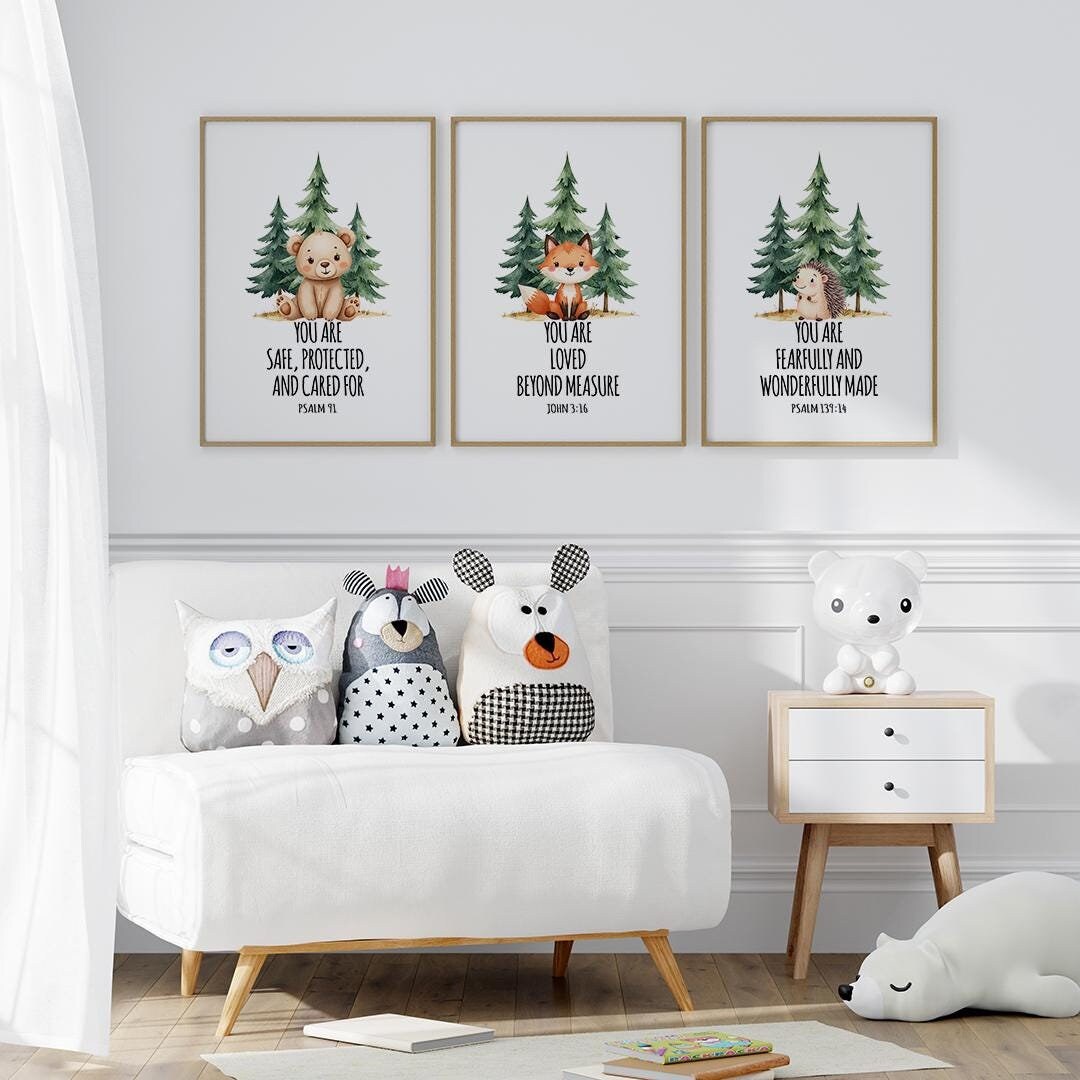 Christian Nursery Wall Art, Bible Verse Prints for Kids Room, Children ...