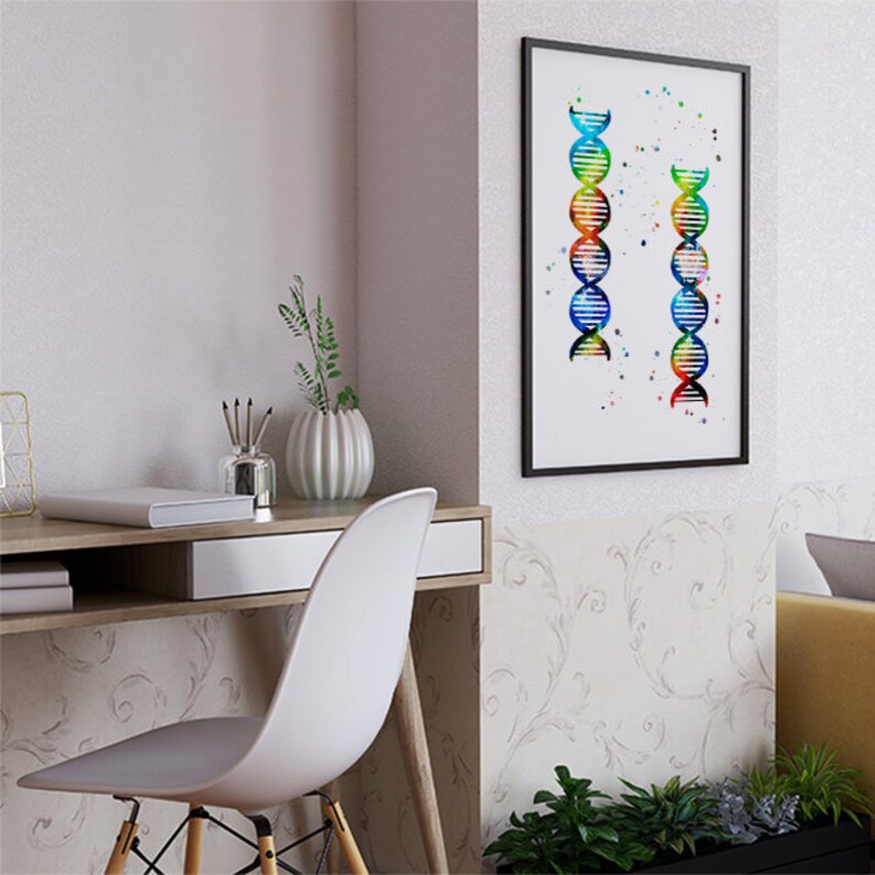 DNA Watercolor Print, Science Art for Kids Room Wall Decor, Genetics ...