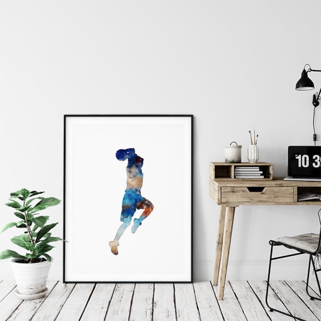 Basketball Art Print Blue and Brown Sports Decor for Boys - Etsy