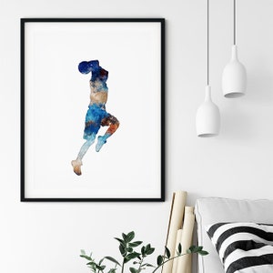 Basketball Art Print Blue and Brown Sports Decor for Boys - Etsy