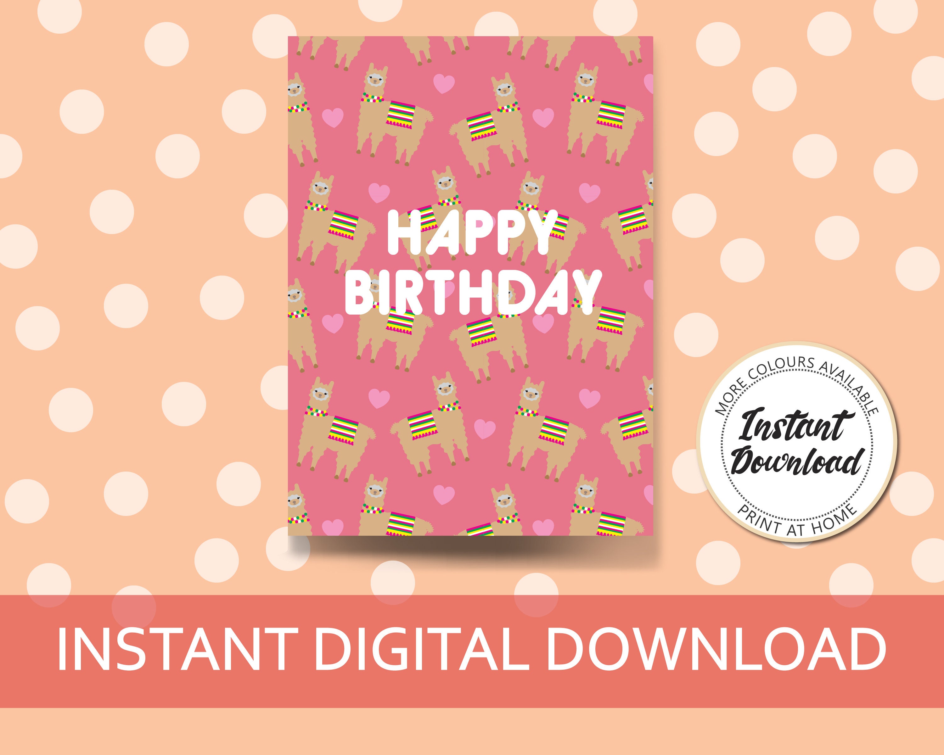Llama Birthday Card - Printable Pdf - Downloadable Llama Card - Digital ...
