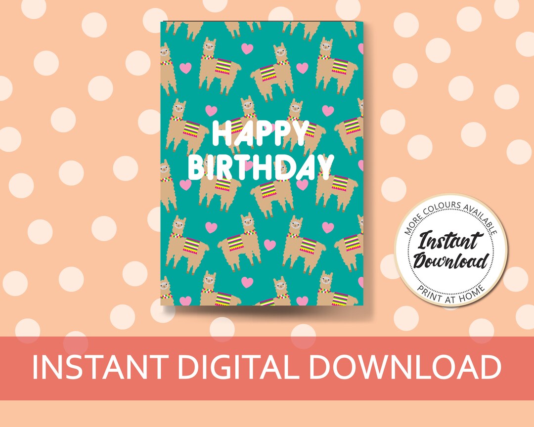 Llama Birthday Card - Printable Pdf - Downloadable Llama Card - Digital ...