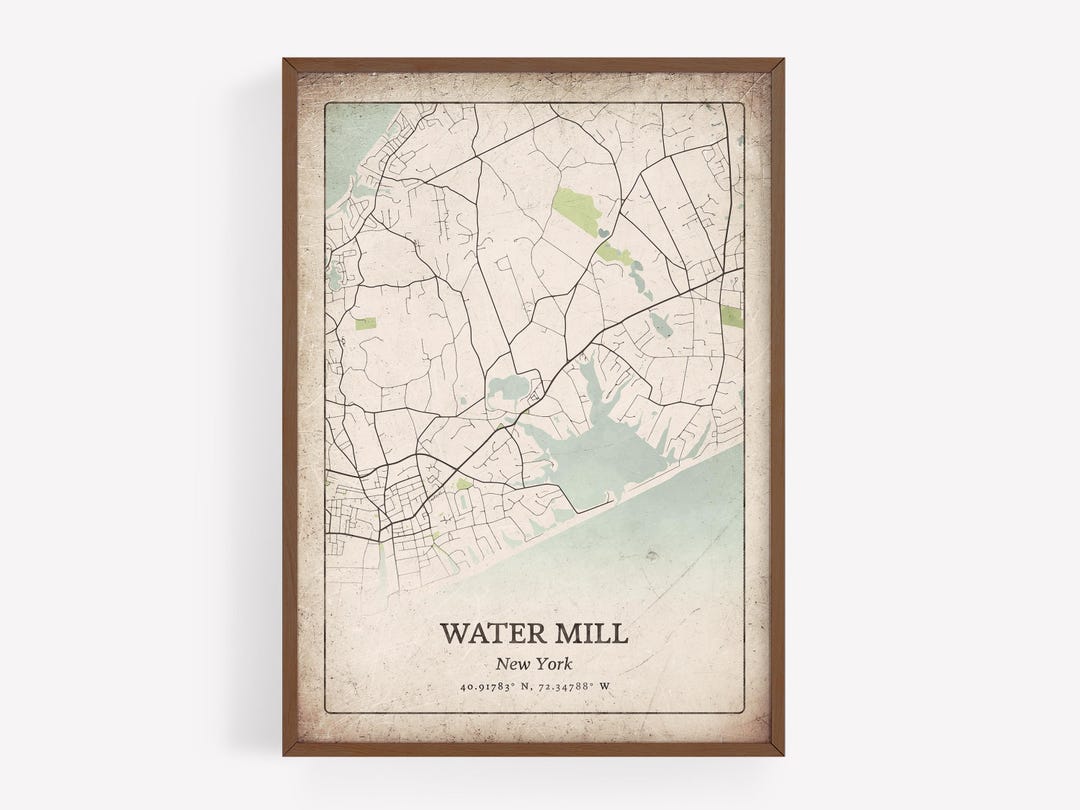 Rustic Water Mill Map Print, Vintage Grunge Wall Art, Water Mill City ...