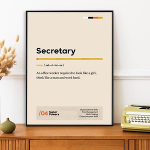 Secretary Definition Poster, Administrative Assistant Coworker Wall Art ...
