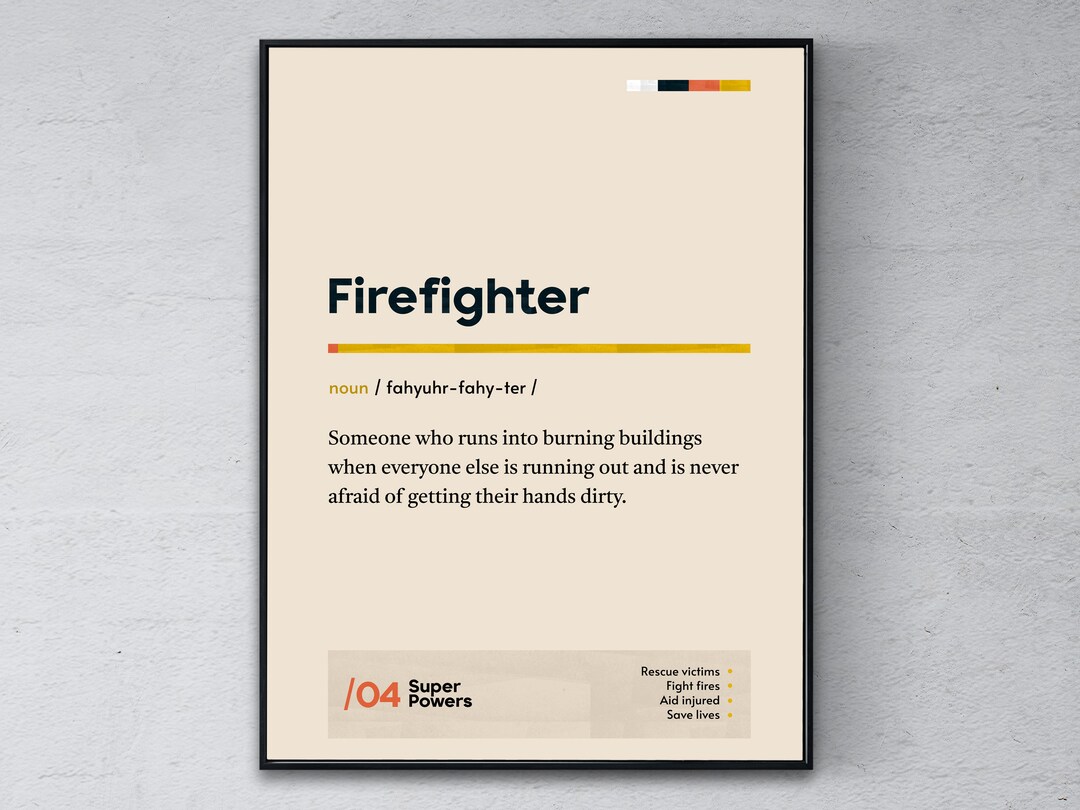 Firefighter Definition Poster, Fireman Graduation Print, Funny Modern ...