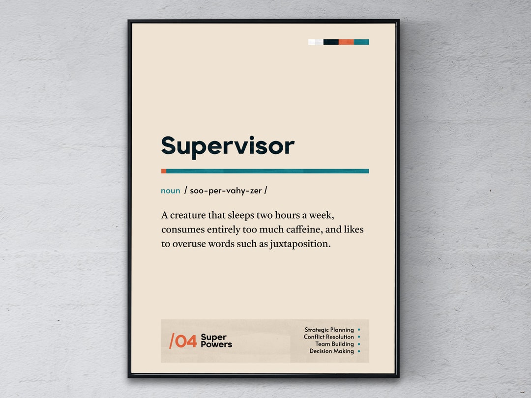 Supervisor Definition Poster, Funny Modern Office Gift, Manager ...