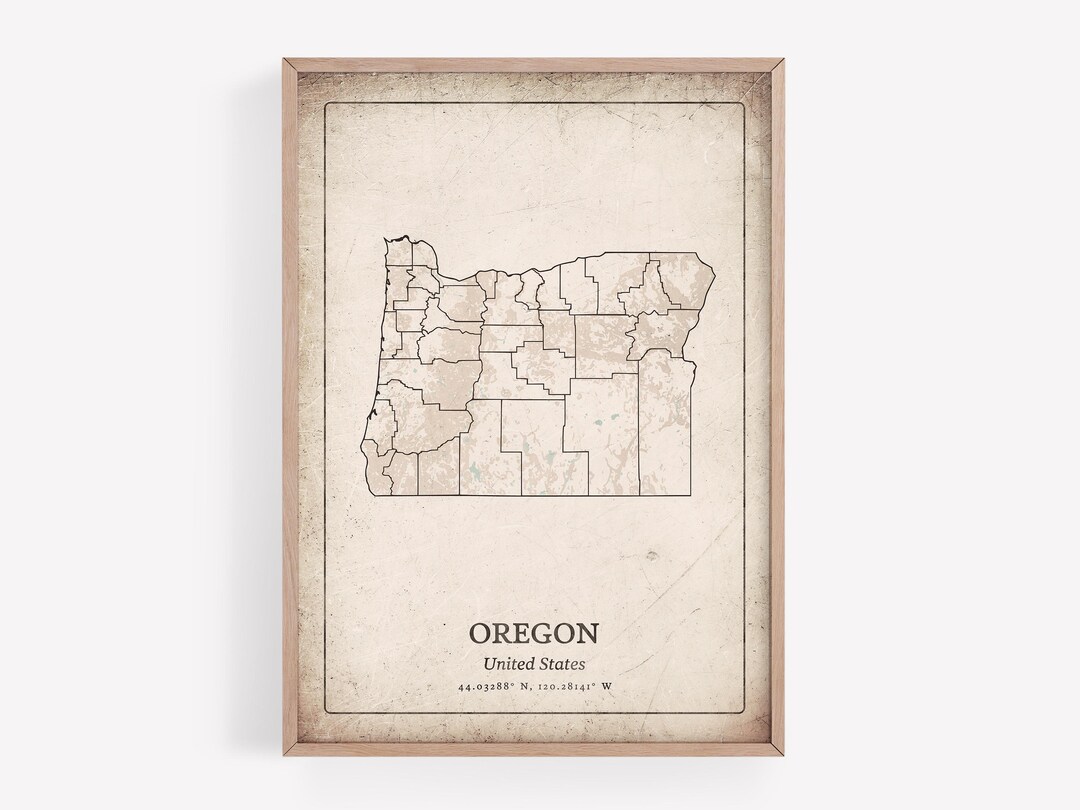 Classic Oregon Map Print, Antique Grunge Wall Art, Oregon State Poster ...