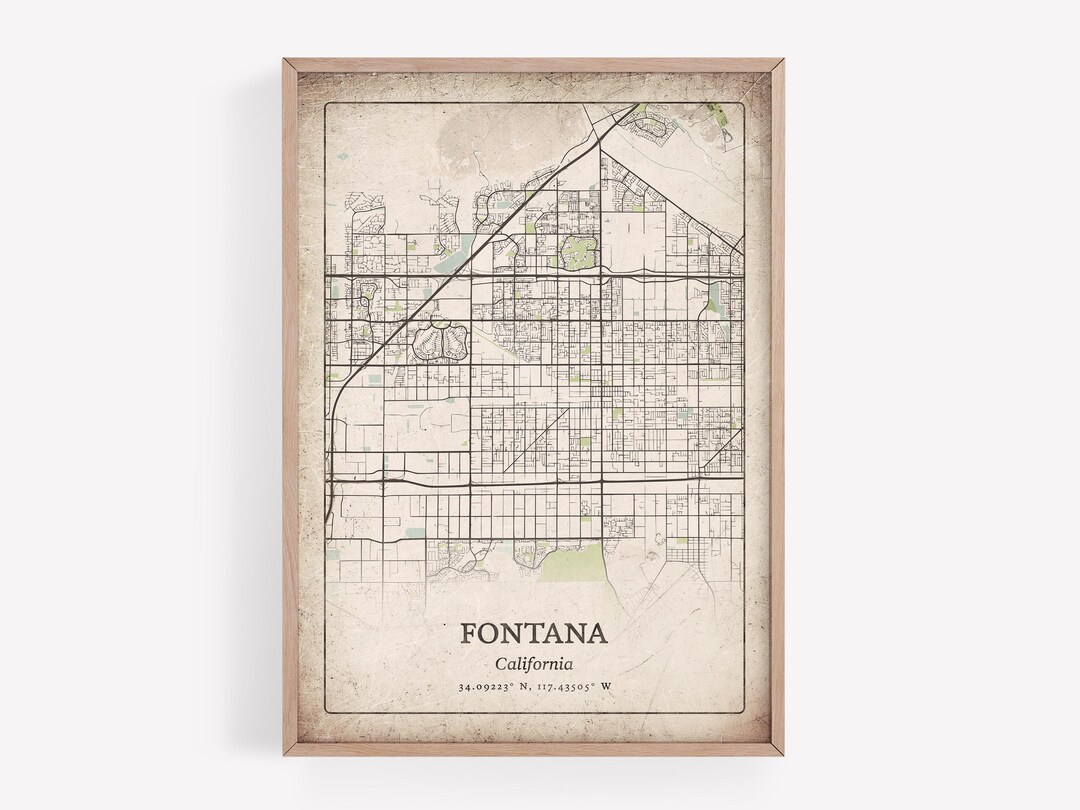 Rustic Fontana Map Print, Classic Distressed Wall Art, Fontana Poster ...