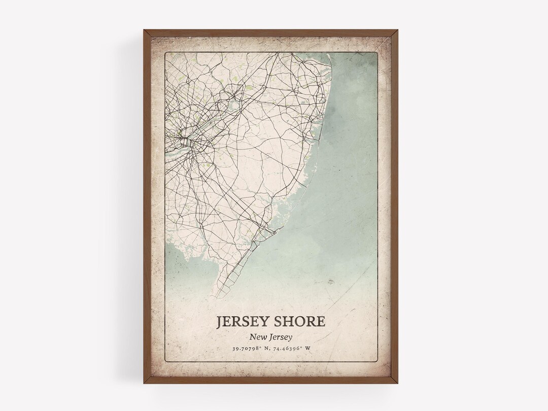 Vintage Jersey Shore Map Print, Classic Retro Wall Art, Jersey Shore City Poster, Beach House ...