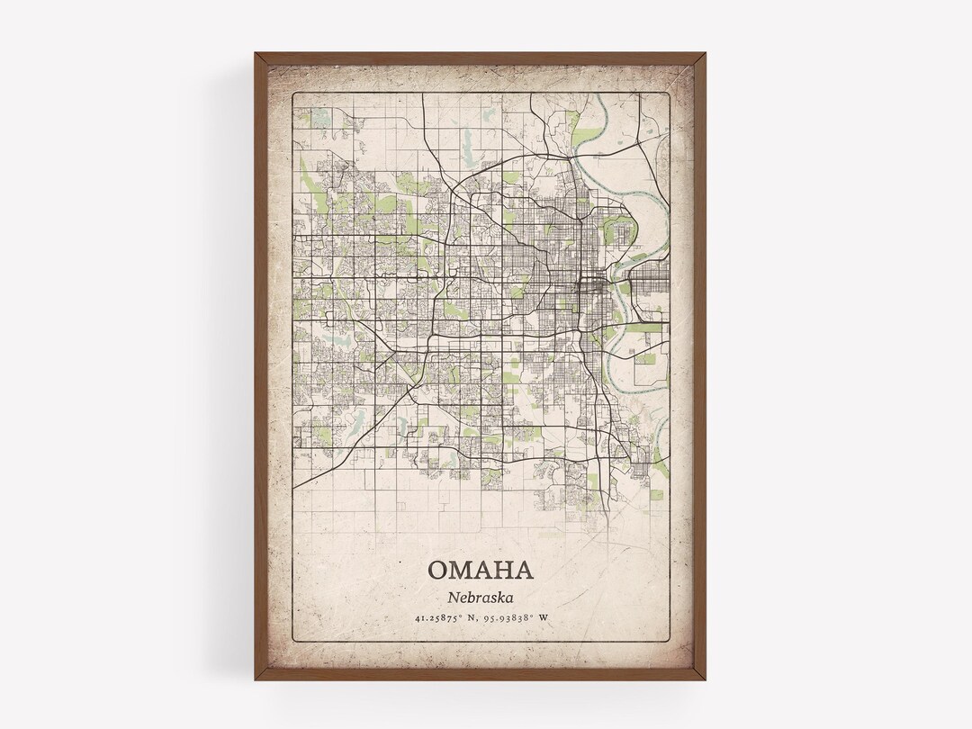 Vintage Omaha Map Print, Distressed Retro Wall Art, Omaha City Poster ...