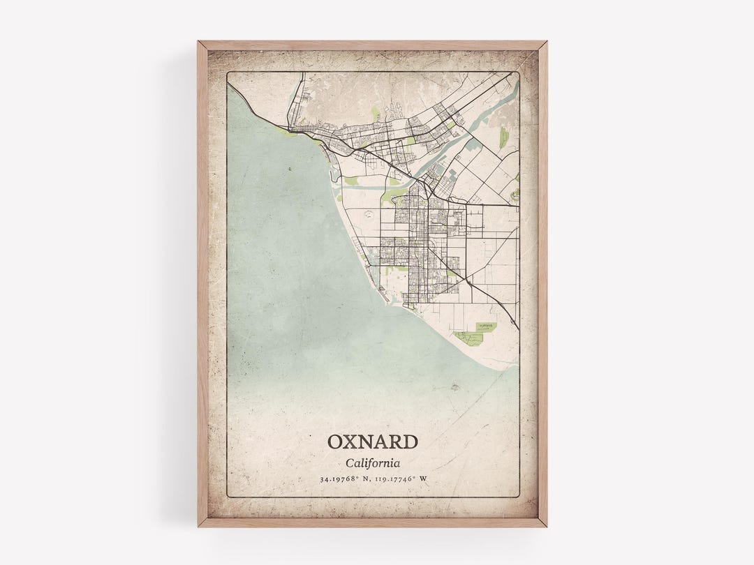 Vintage Oxnard Map Print, Distressed Classic Wall Art, Oxnard City ...