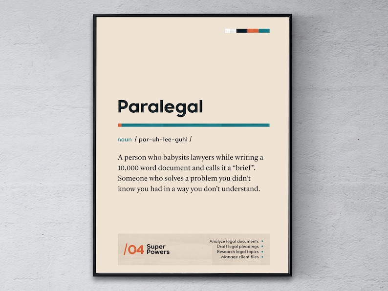 Paralegal Definition Poster, Legal Assistant Coworker Wall Art, Funny ...