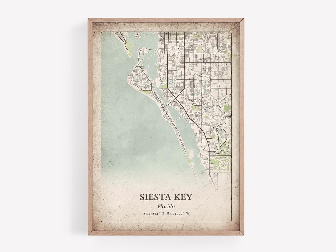 Rustic Siesta Key Map Print, Classic Grunge Wall Art, Siesta Key City ...