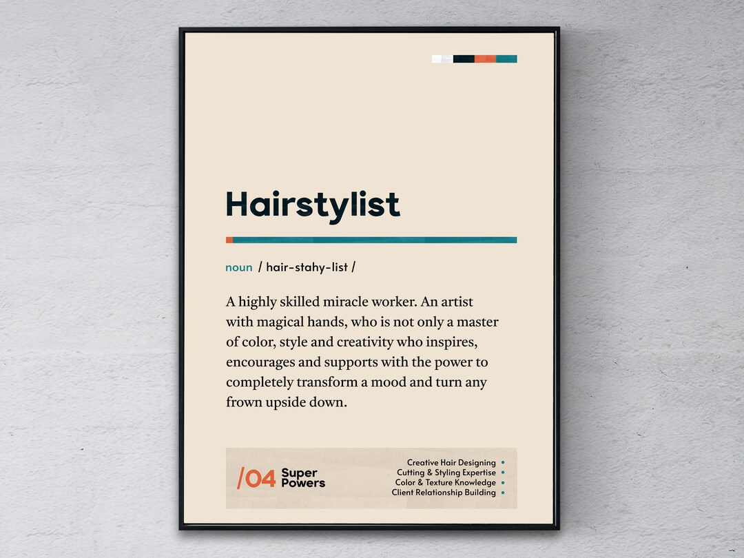 Hairstylist Definition Poster, Hairdresser Coworker Wall Art, Coiffeur ...