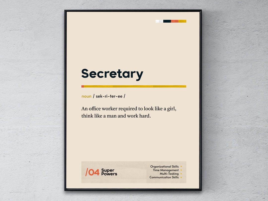 Secretary Definition Poster, Administrative Assistant Coworker Wall Art ...