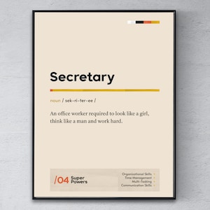 Secretary Definition Poster, Administrative Assistant Coworker Wall Art ...