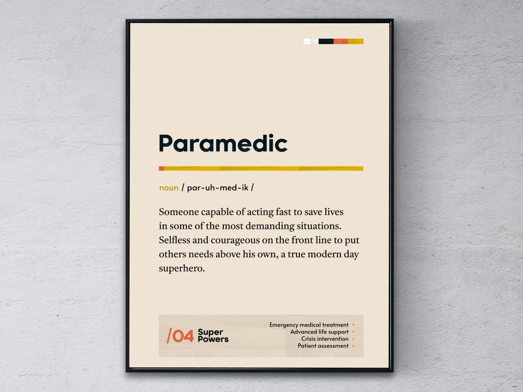 Paramedic Definition Poster, Ambulance Technician Coworker Wall Art ...