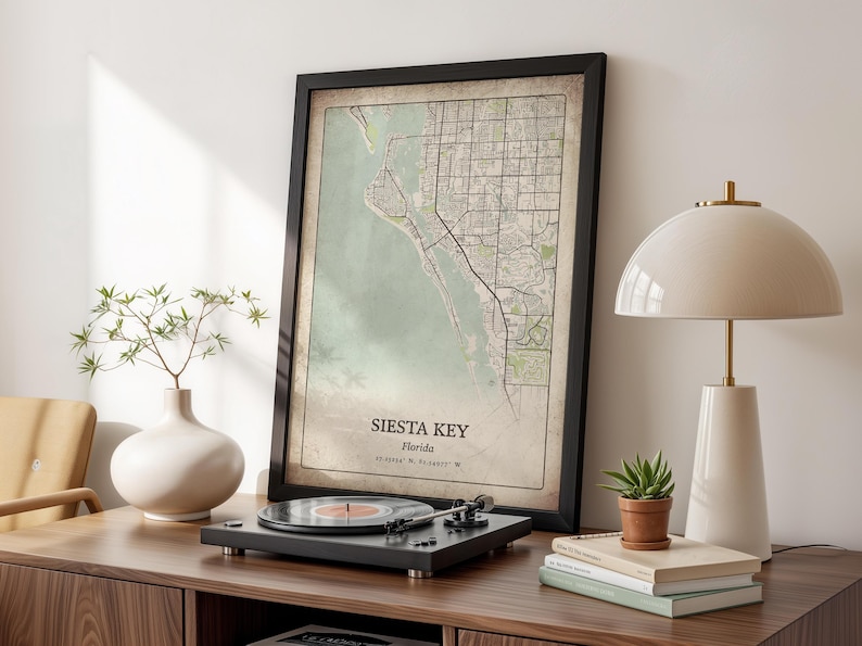Rustic Siesta Key Map Print, Classic Grunge Wall Art, Siesta Key City ...