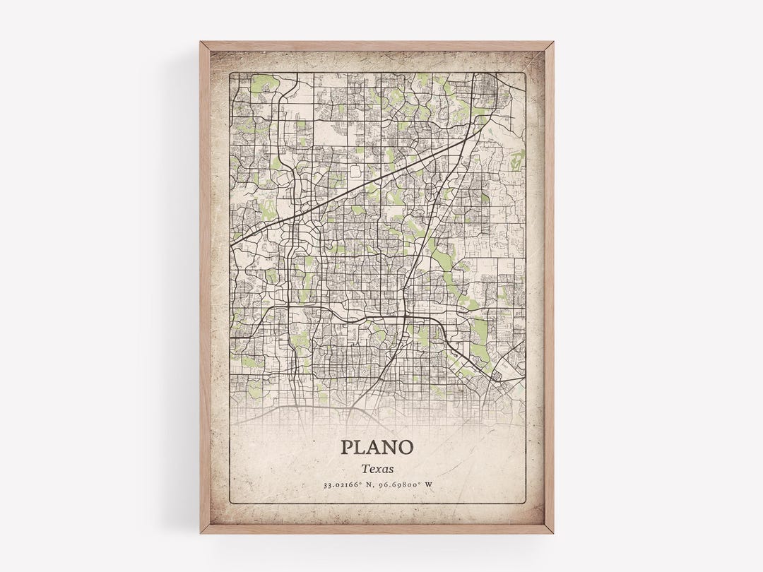 Rustic Plano Map Print, Distressed Retro Wall Art, Plano Poster, Urban ...