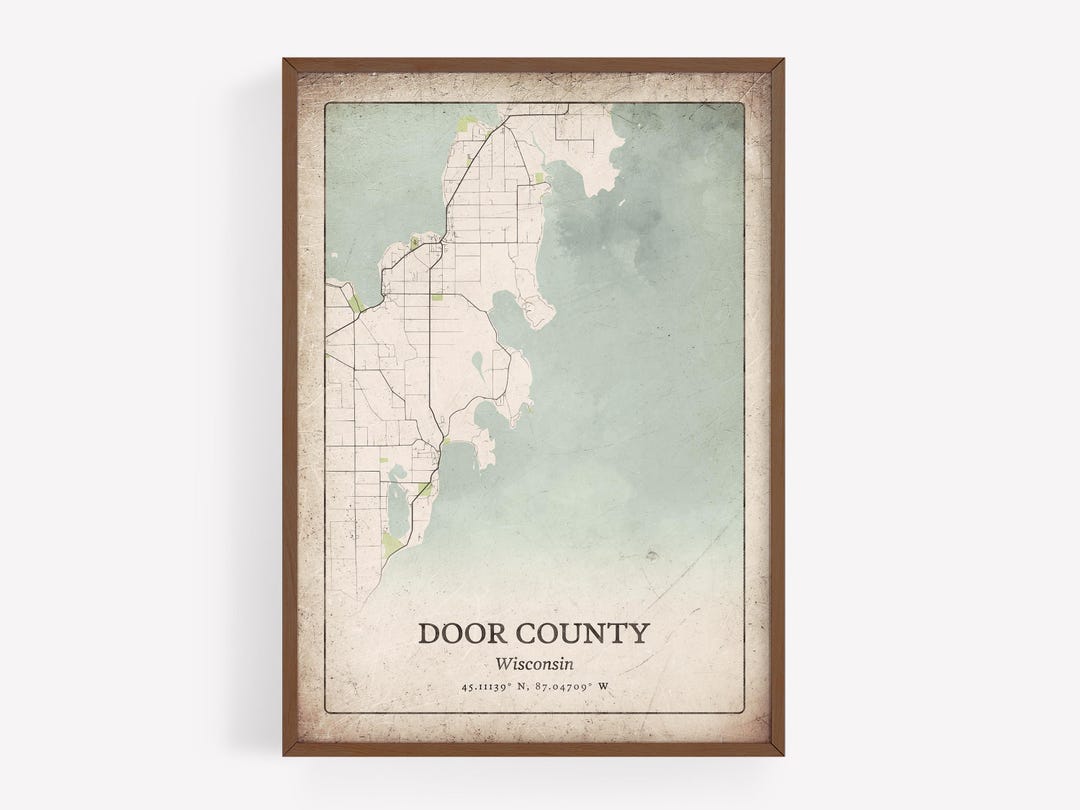 Vintage Door County Map Print, Distressed Antique Wall Art, Door County ...