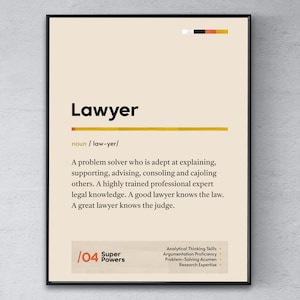 Lawyer Definition Poster, Barrister Coworker Wall Art, Attorney ...