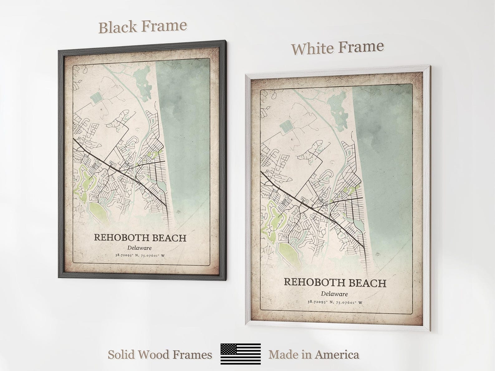Classic Rehoboth Beach Map Print, Distressed Grunge Wall Art, Rehoboth ...