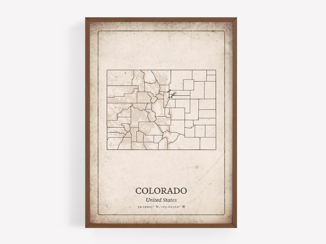 Vintage Colorado Map Print, Rustic Retro Wall Art, Colorado State ...