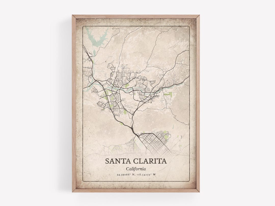 Rustic Santa Clarita Map Print, Classic Grunge Wall Art, Santa Clarita ...