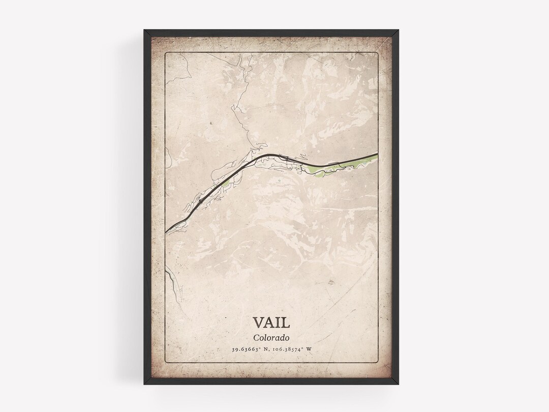 Vintage Vail Map Print, Distressed Rustic Wall Art, Vail City Poster ...