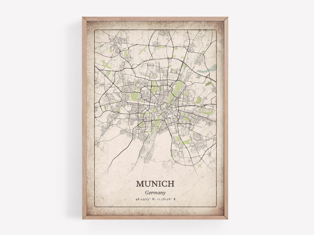 Classic Munich Map Print, Retro Antique Wall Art, Munich Poster, Urban ...