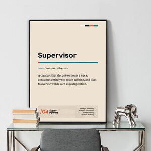 Supervisor Definition Poster, Funny Modern Office Gift, Manager ...