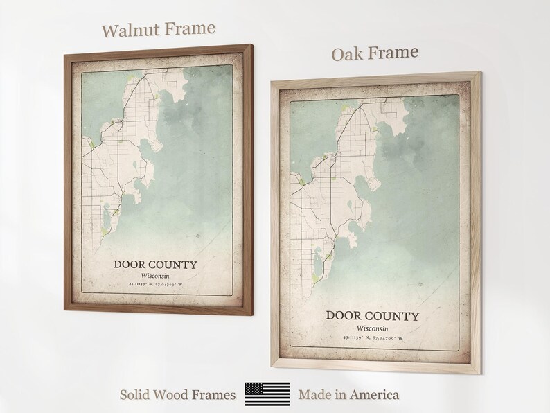 Vintage Door County Map Print, Distressed Antique Wall Art, Door County ...