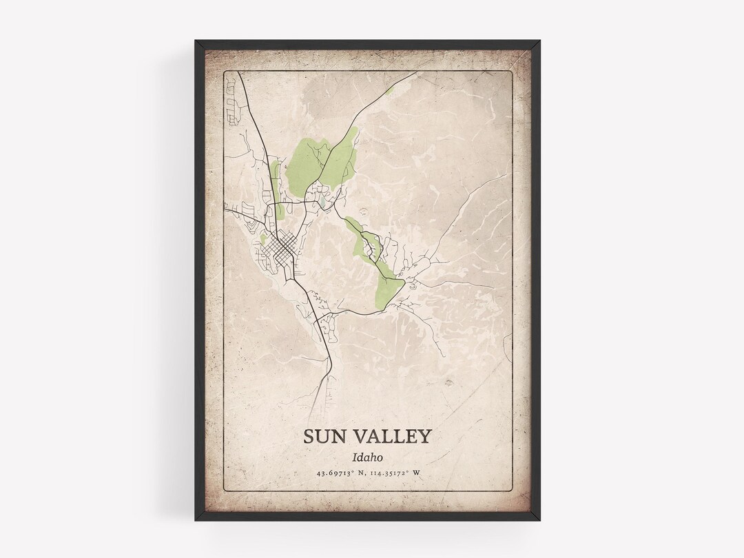 Rustic Sun Valley Map Print, Vintage Distressed Wall Art, Sun Valley ...