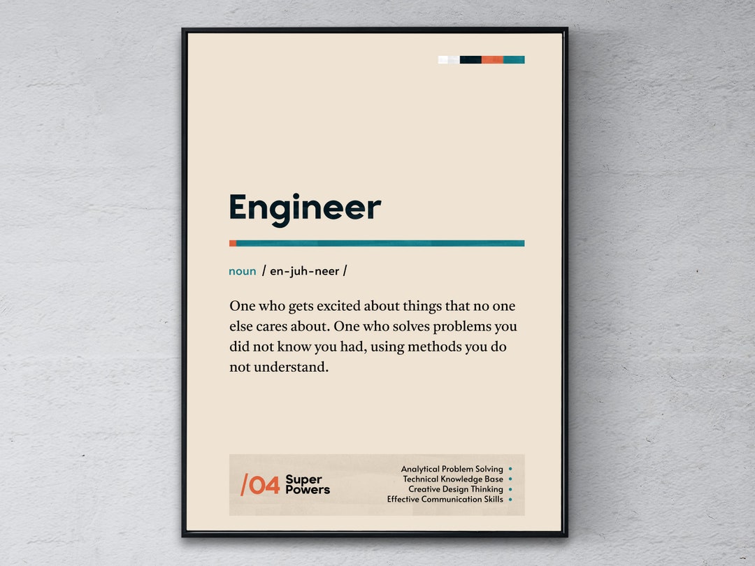 Engineer Definition Poster, Inventor Coworker Wall Art, Funny Modern ...