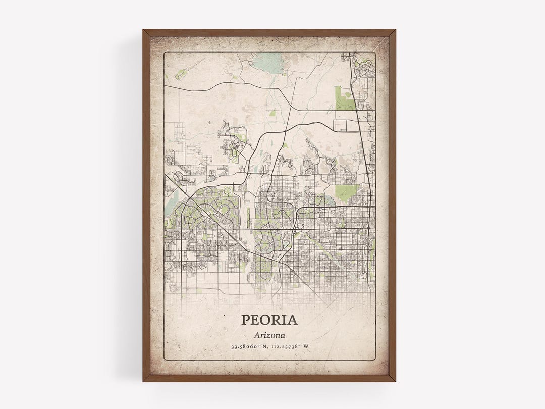 Classic Peoria Map Print, Rustic Grunge Wall Art, Peoria Poster ...