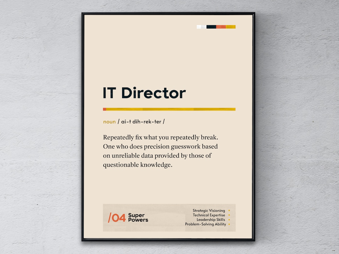 It Director Definition Poster, Funny Modern Office Gift, Technology ...