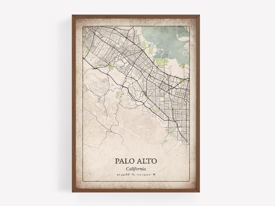 Vintage Palo Alto Map Print, Rustic Antique Wall Art, Palo Alto City ...