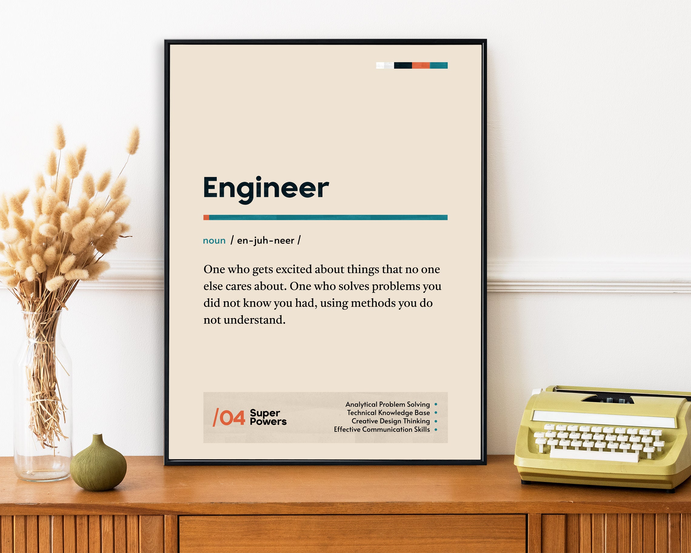 Engineer Definition Poster, Inventor Coworker Wall Art, Funny Modern ...