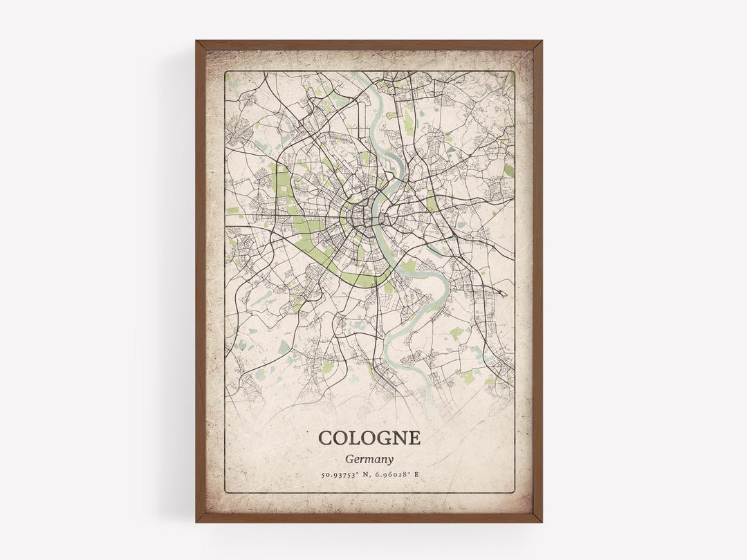 Classic Cologne Map Print, Retro Grunge Wall Art, Cologne Poster, Urban ...