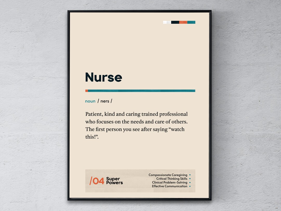 Nurse Definition Poster, Attendant Coworker Wall Art, Caregiver ...