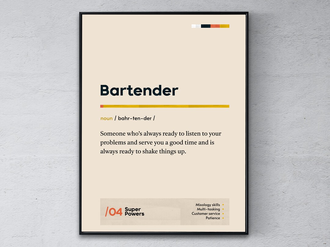 Bartender Definition Poster, Barman Coworker Wall Art, Funny Modern ...