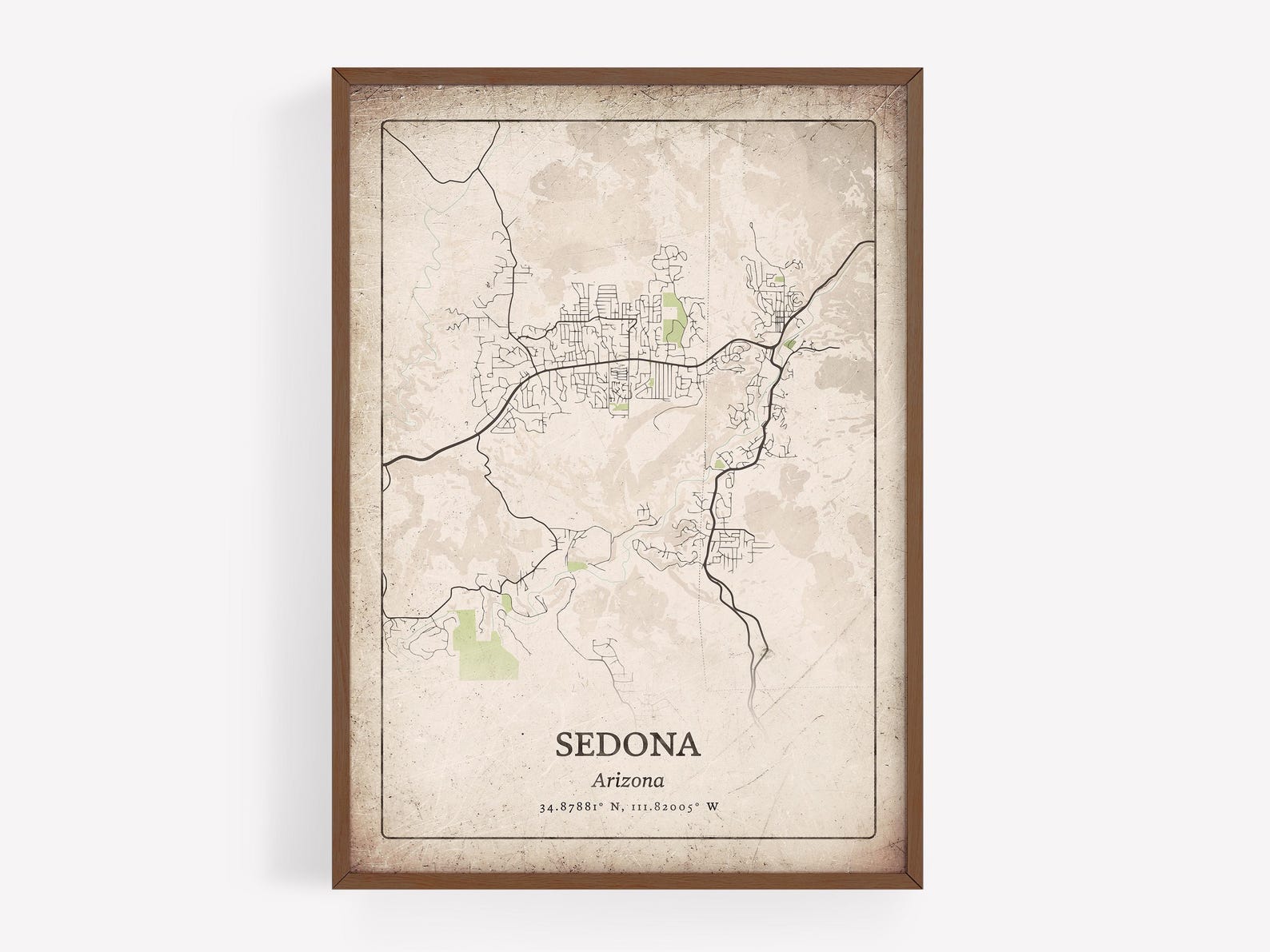 Vintage Sedona Map Print, Rustic Grunge Wall Art, Sedona City Poster ...