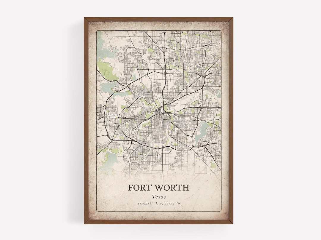 Rustic Fort Worth Map Print, Classic Distressed Wall Art, Fort Worth ...