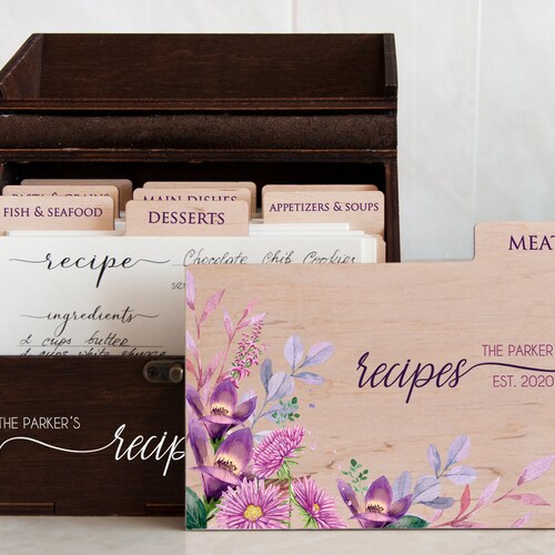 Personalized Recipe Card Box Gift for Mom Wooden Recipe Box - Etsy