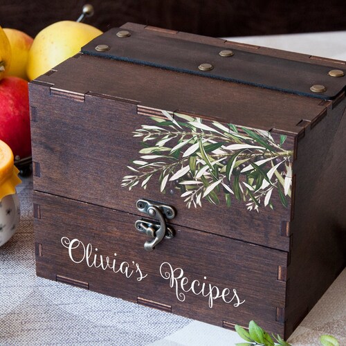 Wooden Personalized Recipe Box W/ 4x6 Recipe Card Dividers & - Etsy