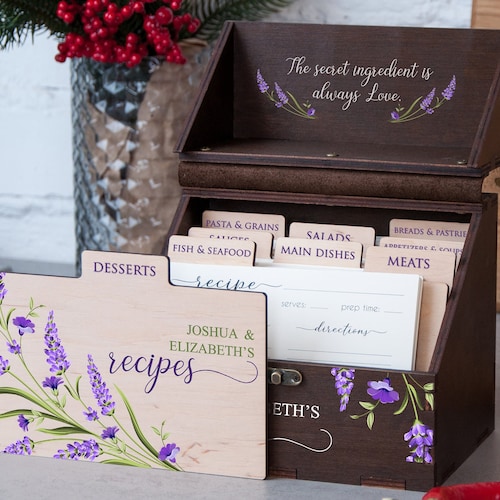 Wooden Personalized Recipe Box W/ 4x6 Recipe Card Dividers & - Etsy