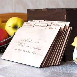 Personalized Recipe Box, Wood Recipe Box With Dividers & Recipe Cards ...