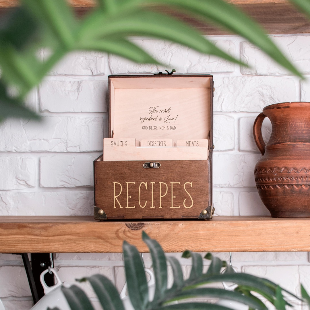 Recipe Box Wedding 5x7 or 4x6 - Recipe Card Box With Dividers and Cards ...