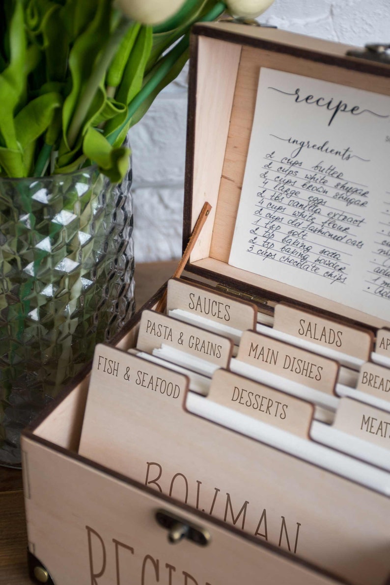 Recipe Box Wedding 5x7 or 4x6 Recipe Card Box With Dividers - Etsy