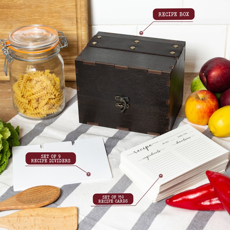 Personalized Recipe Box With Dividers and Cards, Large Recipe Card Box ...